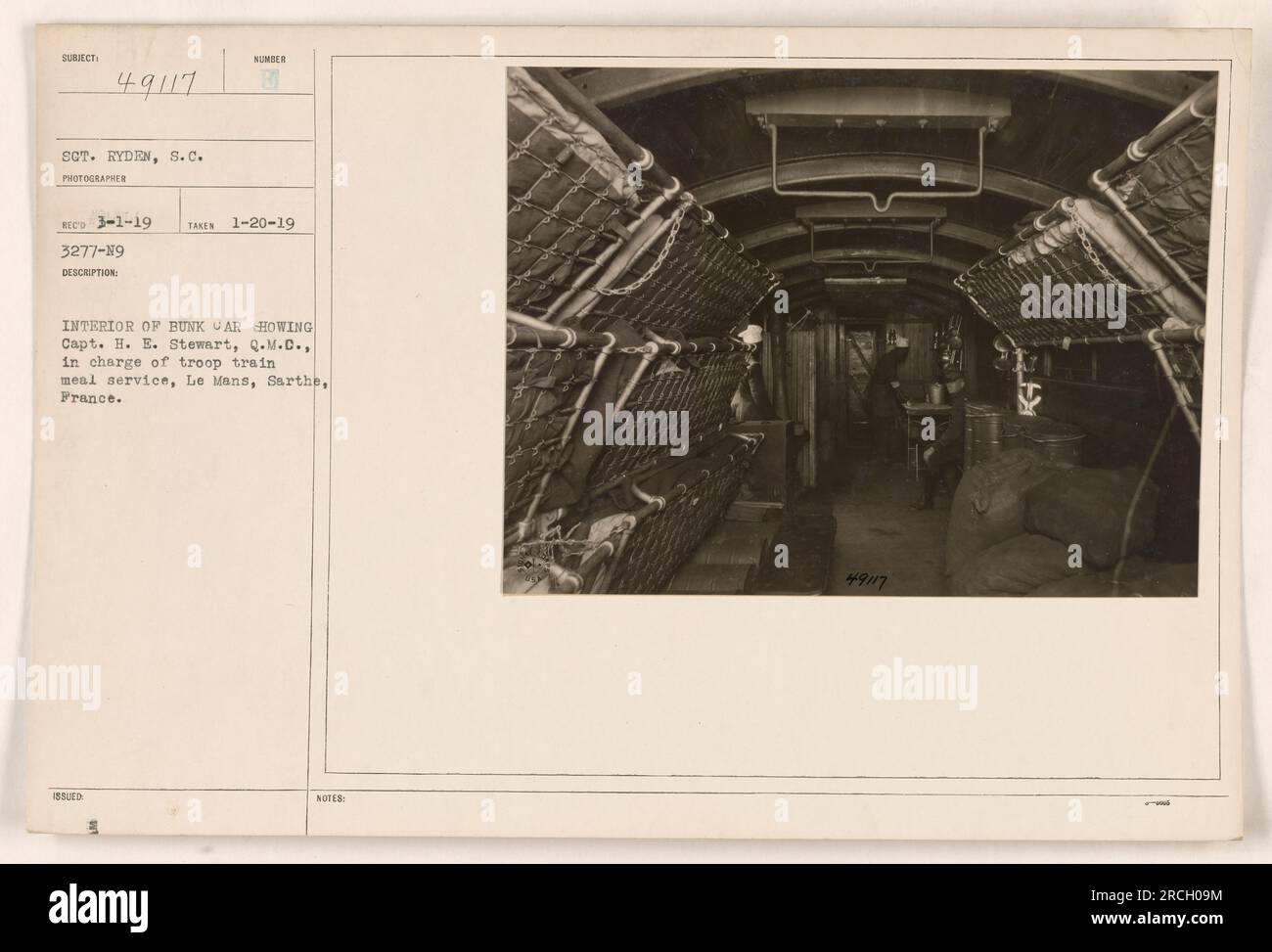 Interior of a bunk car in Le Mans, Sarthe, France showing Captain H.E ...
