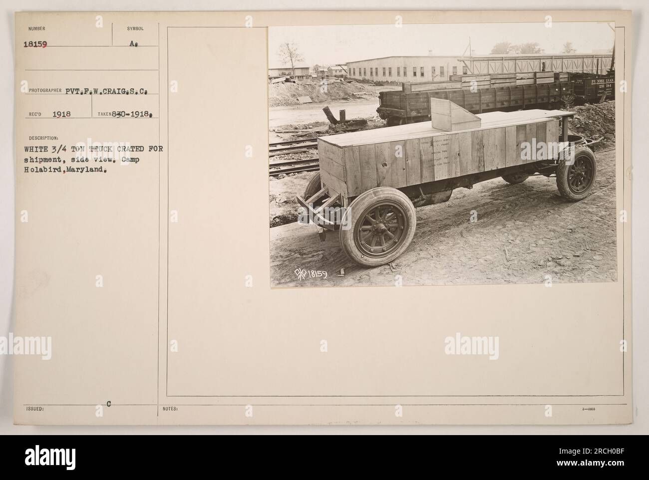 White 3/4 ton truck being prepared for shipment at Camp Holabird ...