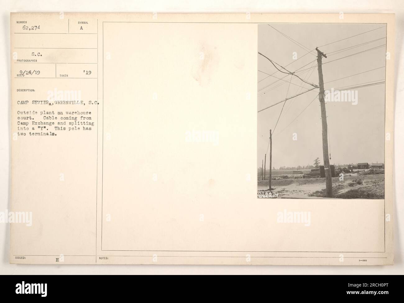 A photograph of an outside plant on the warehouse court at Camp Sevier ...