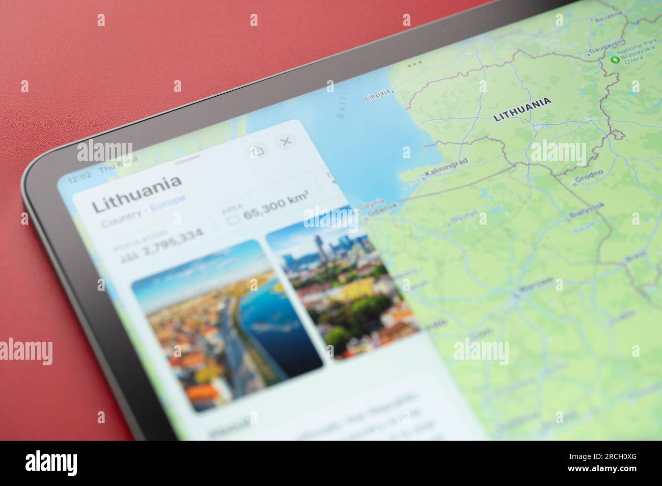 New York, USA - July 6, 2023: Lithuania country on world map in screen ...