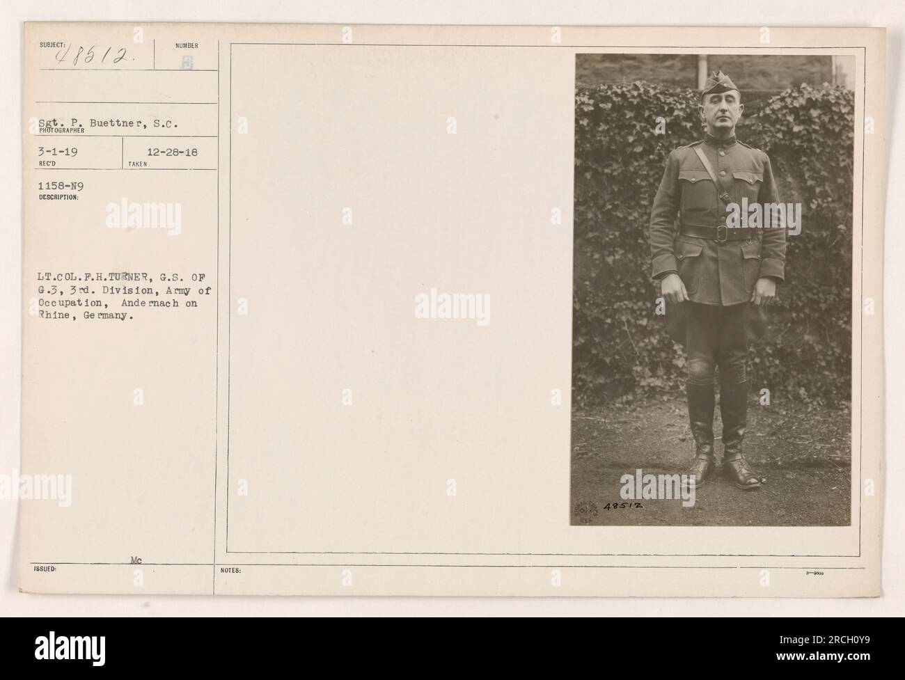 Lieutenant Colonel F. H. Turner, G.S. of G.3, 3rd Division, Army of ...