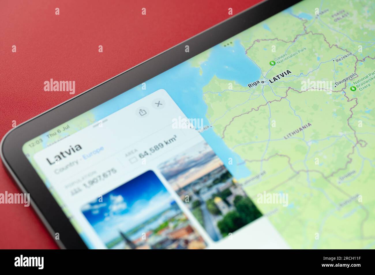 New York, USA - July 6, 2023: Boarder line on Latvia country with info ...