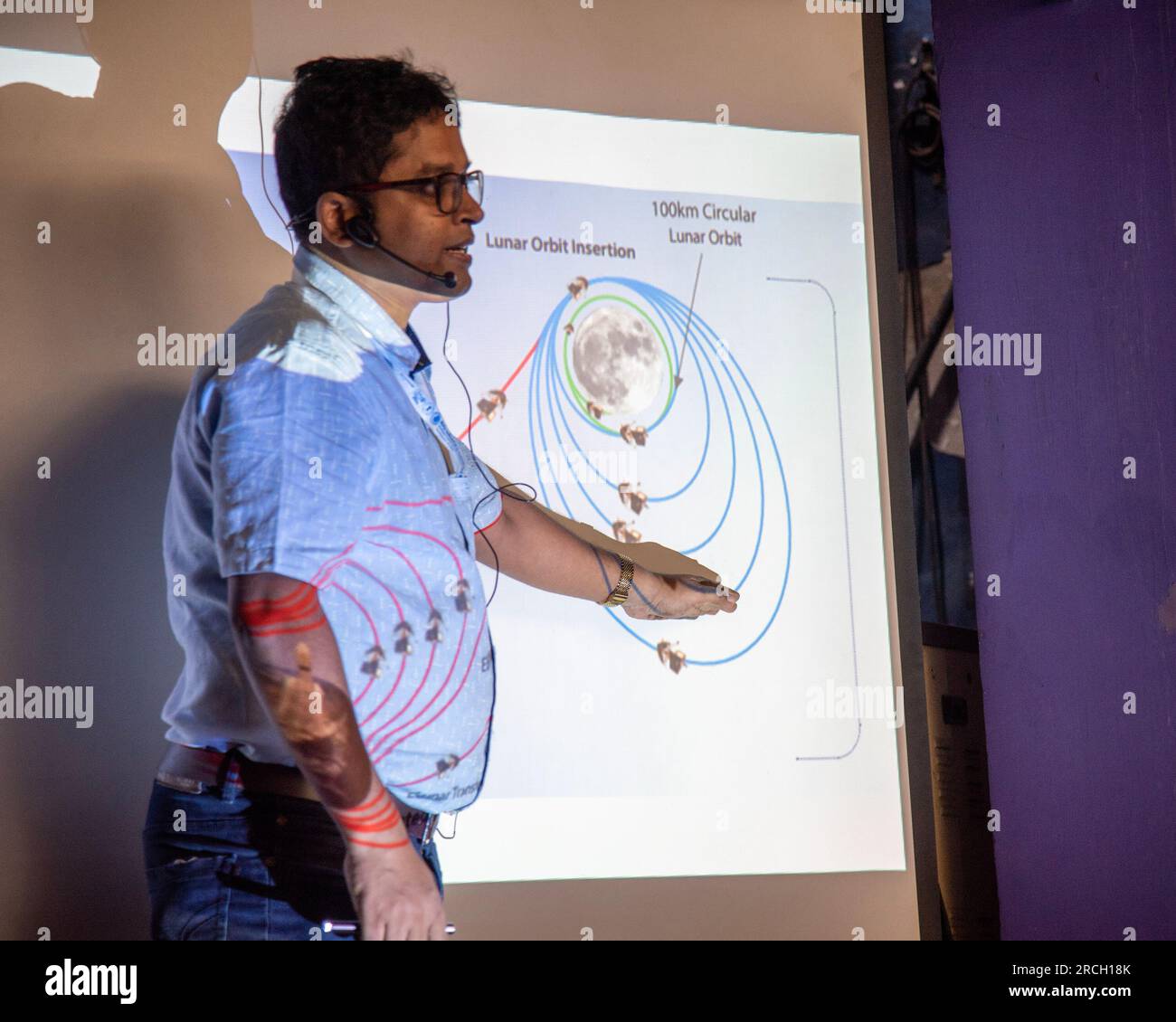 Kolkata, India. 14th July, 2023. Technical instructor explaining Moon ...