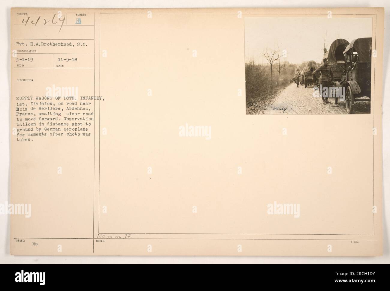 "Photograph taken on March 1, 1919, shows Pvt. E.A. Brotherhood, 8.c ...