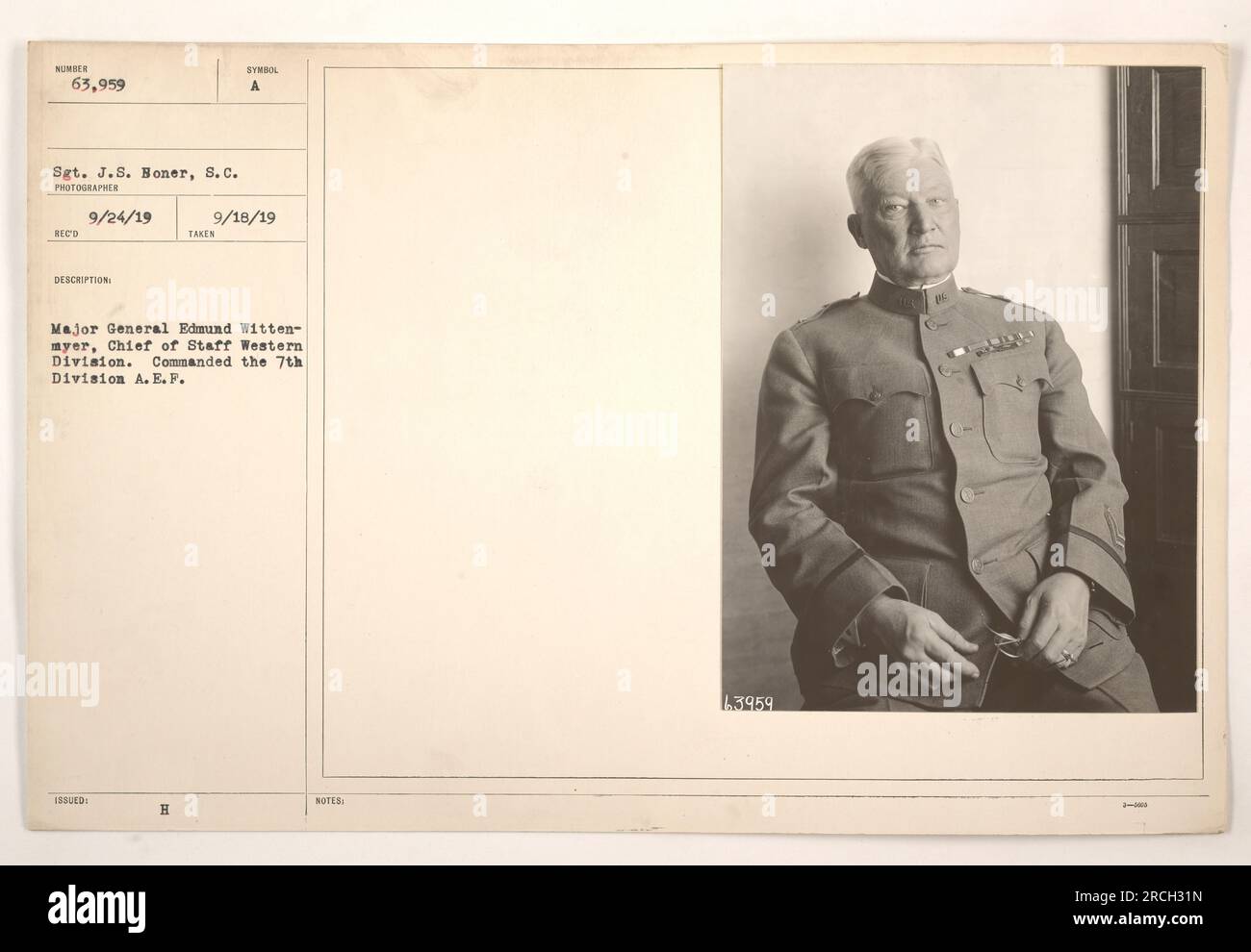 Major General Edmund Wittenmyer is photographed here, who served as the ...