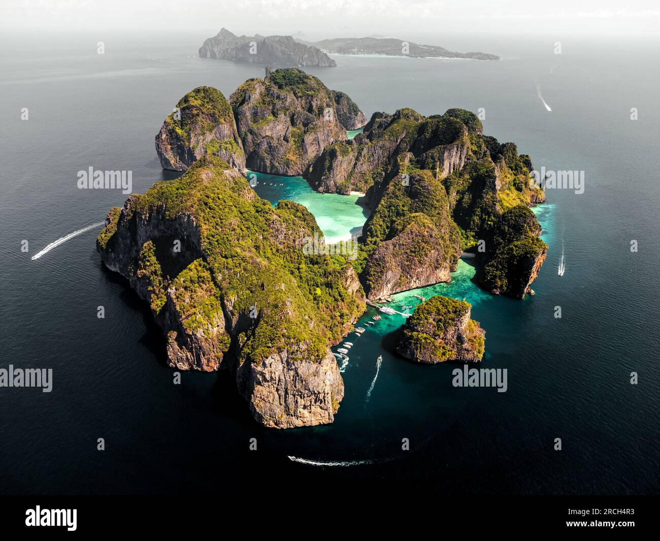 Aerial view of Koh Phi Phi Lee Maya Bay Beach, Thailand, turquoise ...
