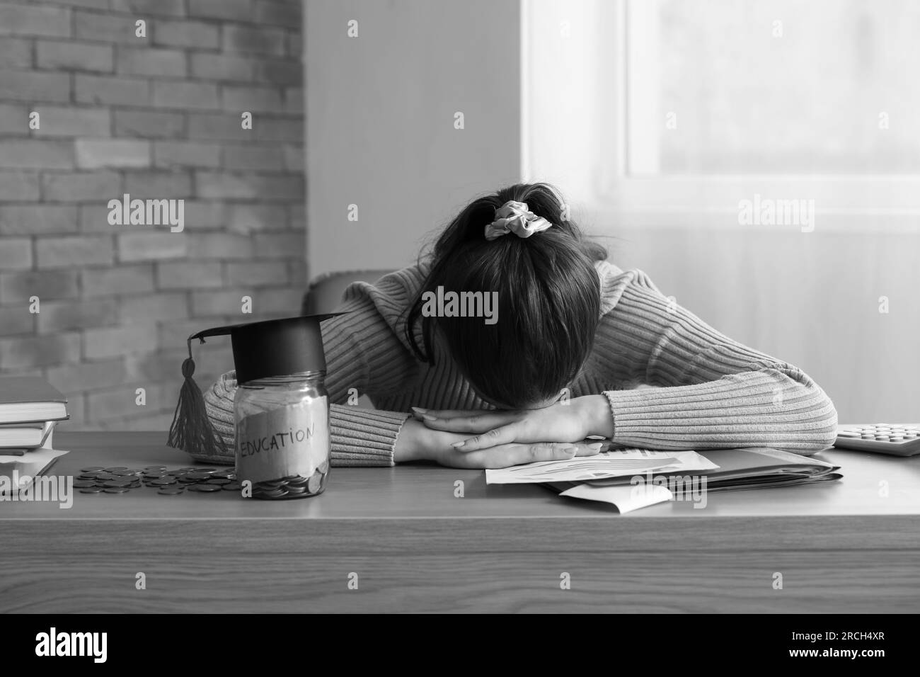 Sad girl student on Black and White Stock Photos & Images - Alamy