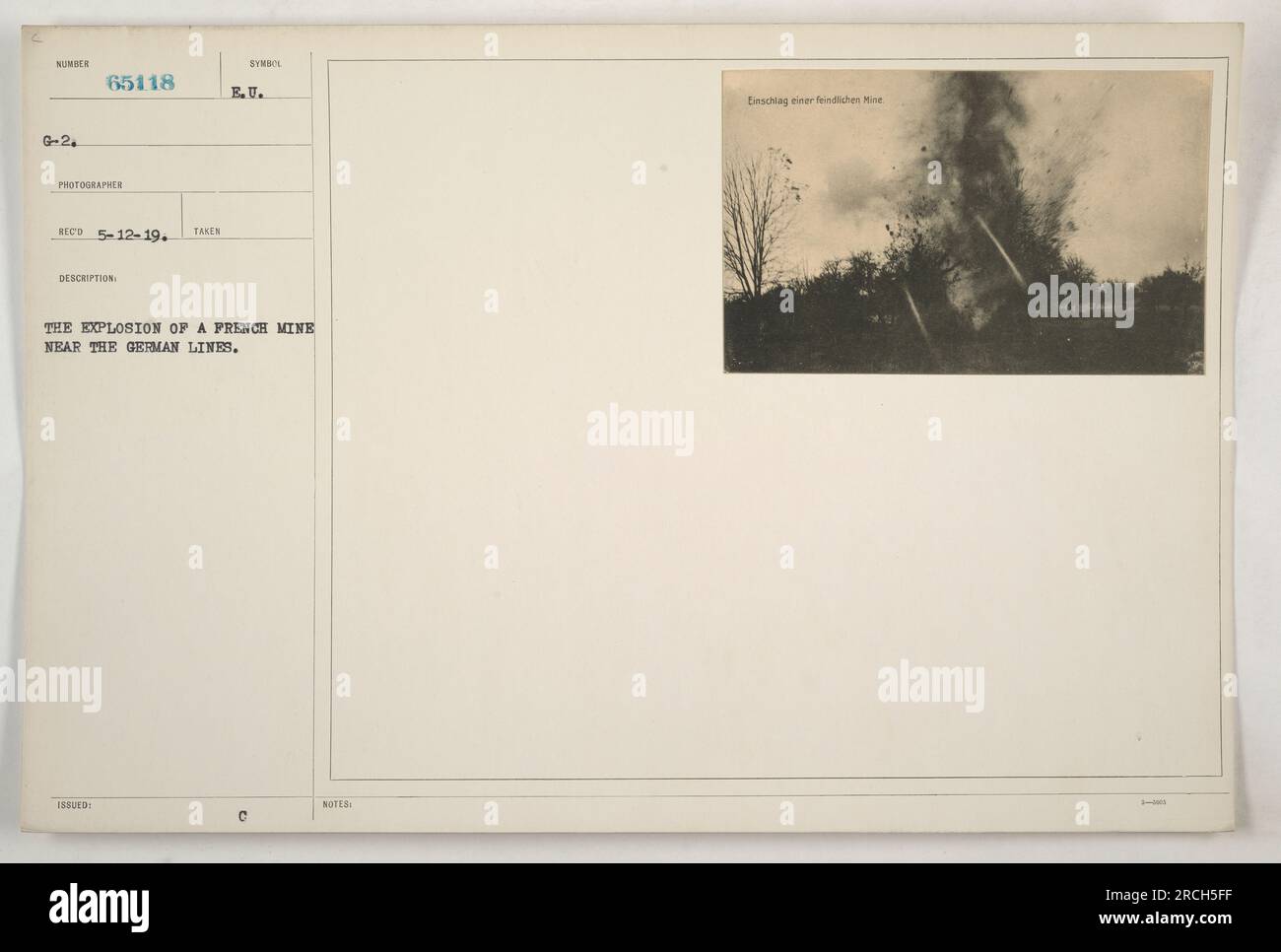 A French mine explodes near the German lines during World War I. The ...