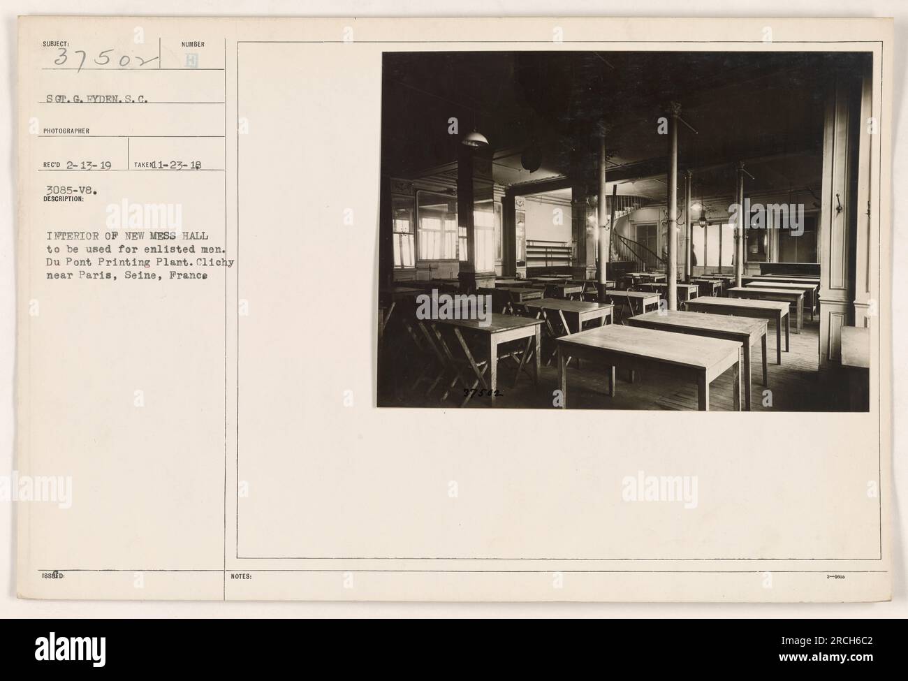 Interior of the new mess hall for enlisted men at the Du Pont Printing ...