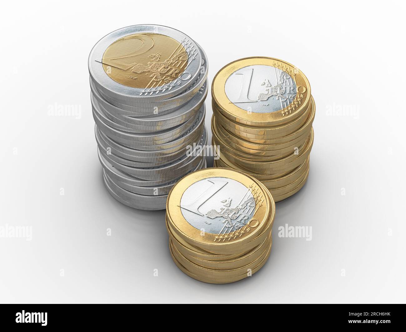 Euro coins stack on a white background. 3d illustration Stock Photo - Alamy