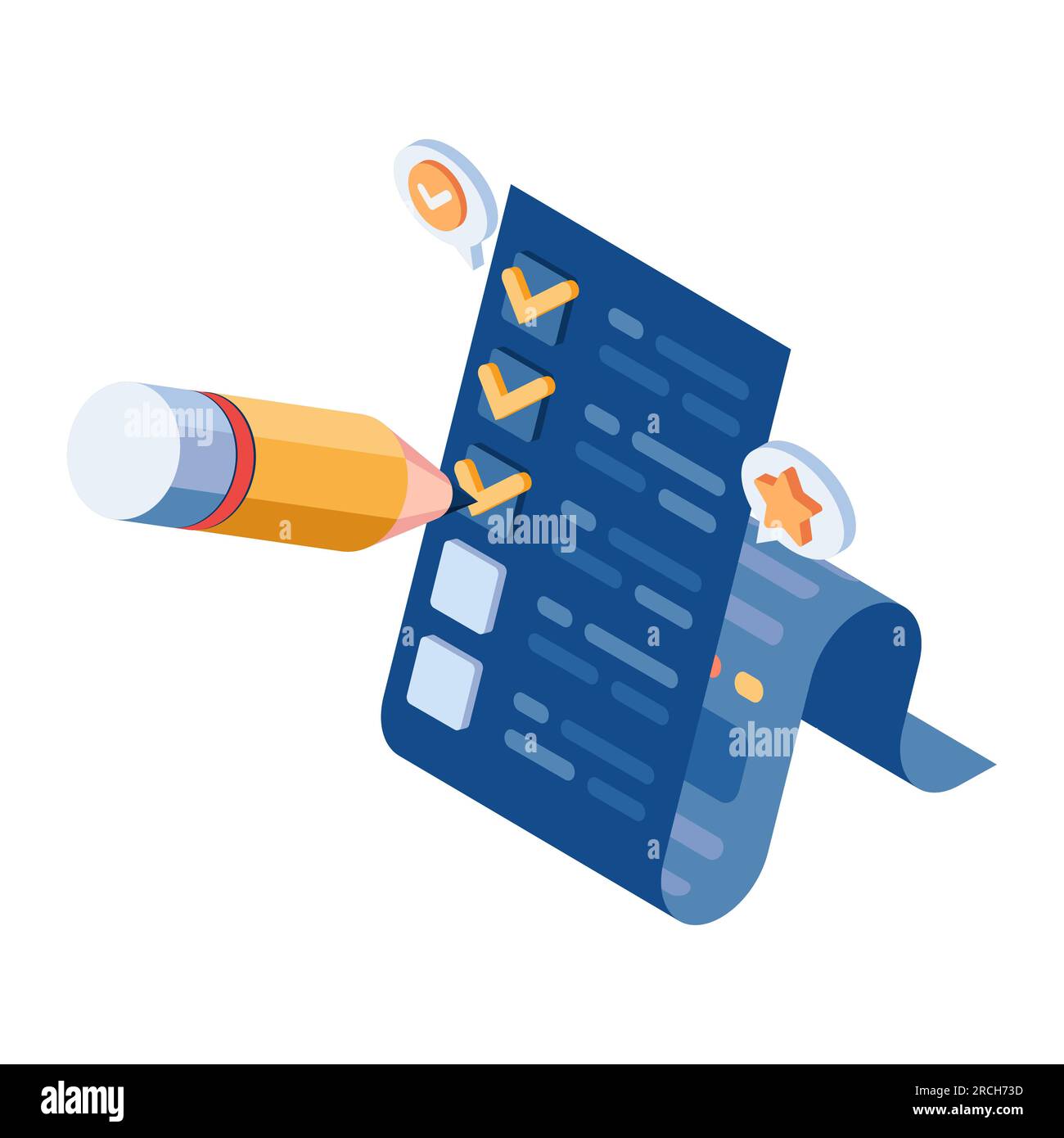 Flat 3d Isometric Pencil Tick Checkmark on To Do List. Business Plan ...