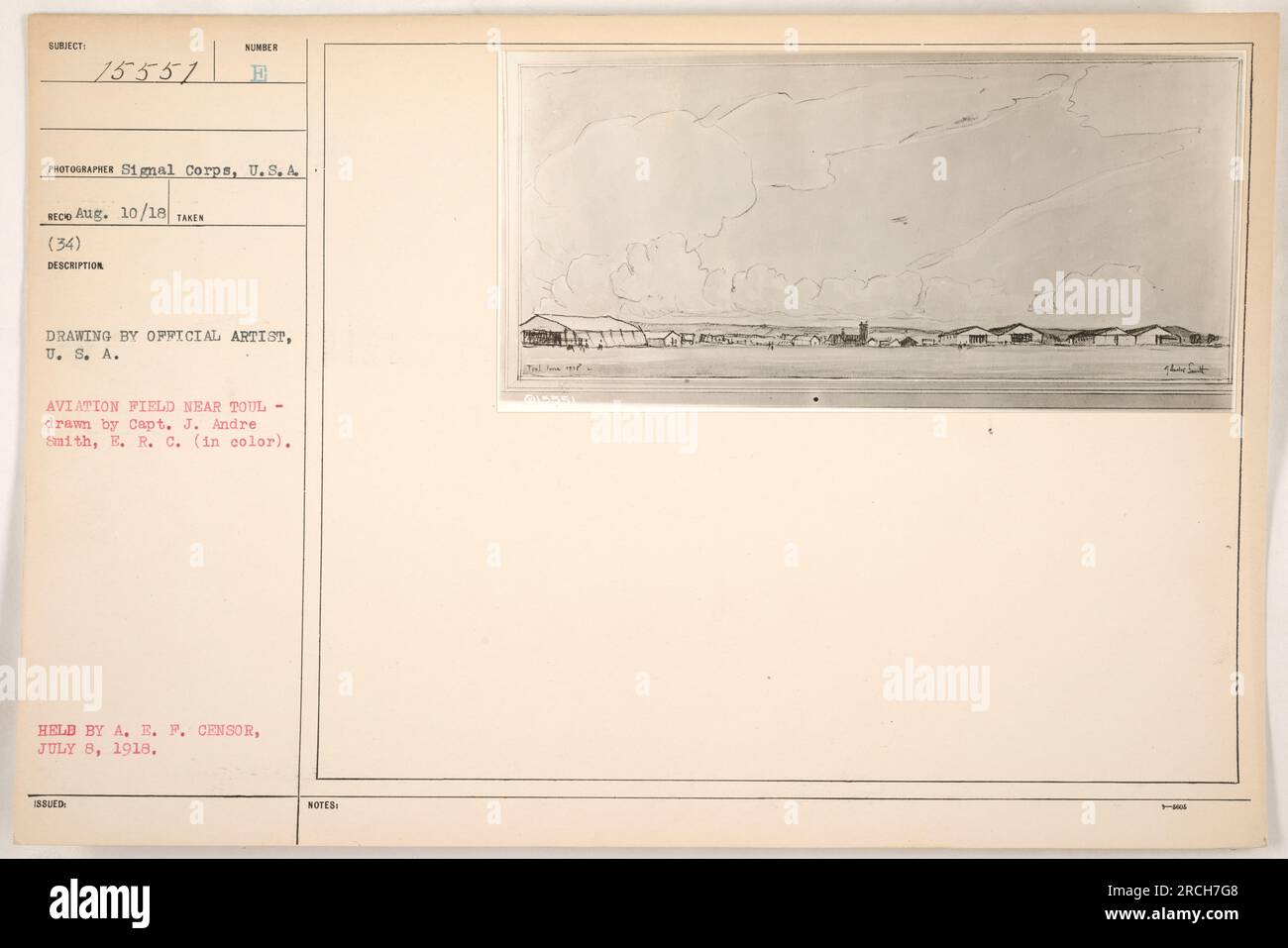 "Drawing by official artist, Capt. J. Andre Smith, depicting a color ...