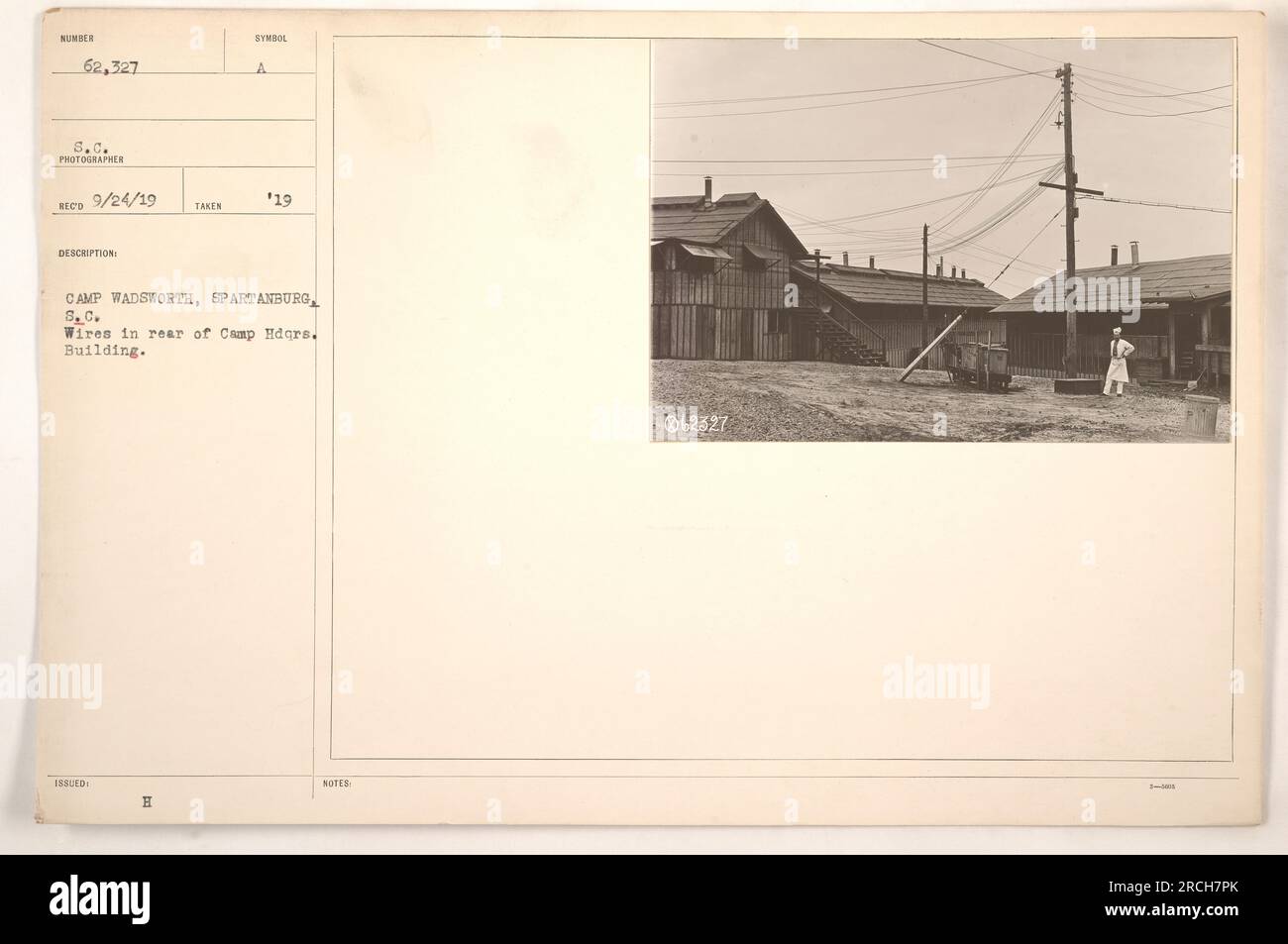 Wires visible behind the Camp Headquarters building in Camp Wadsworth ...