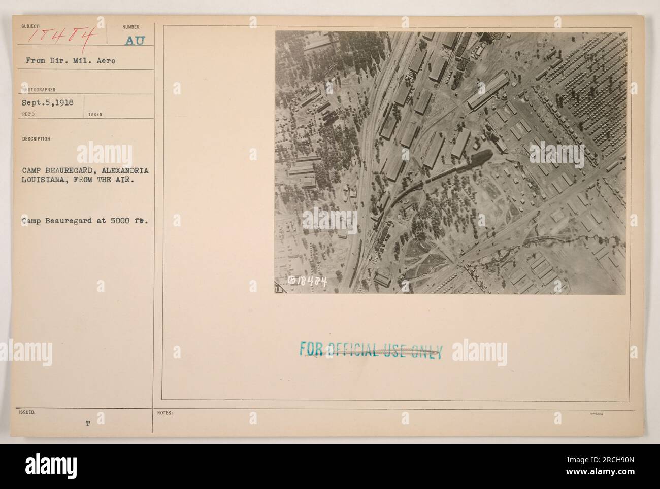 Aerial photograph of Camp Beauregard, Alexandria, Louisiana, taken on ...