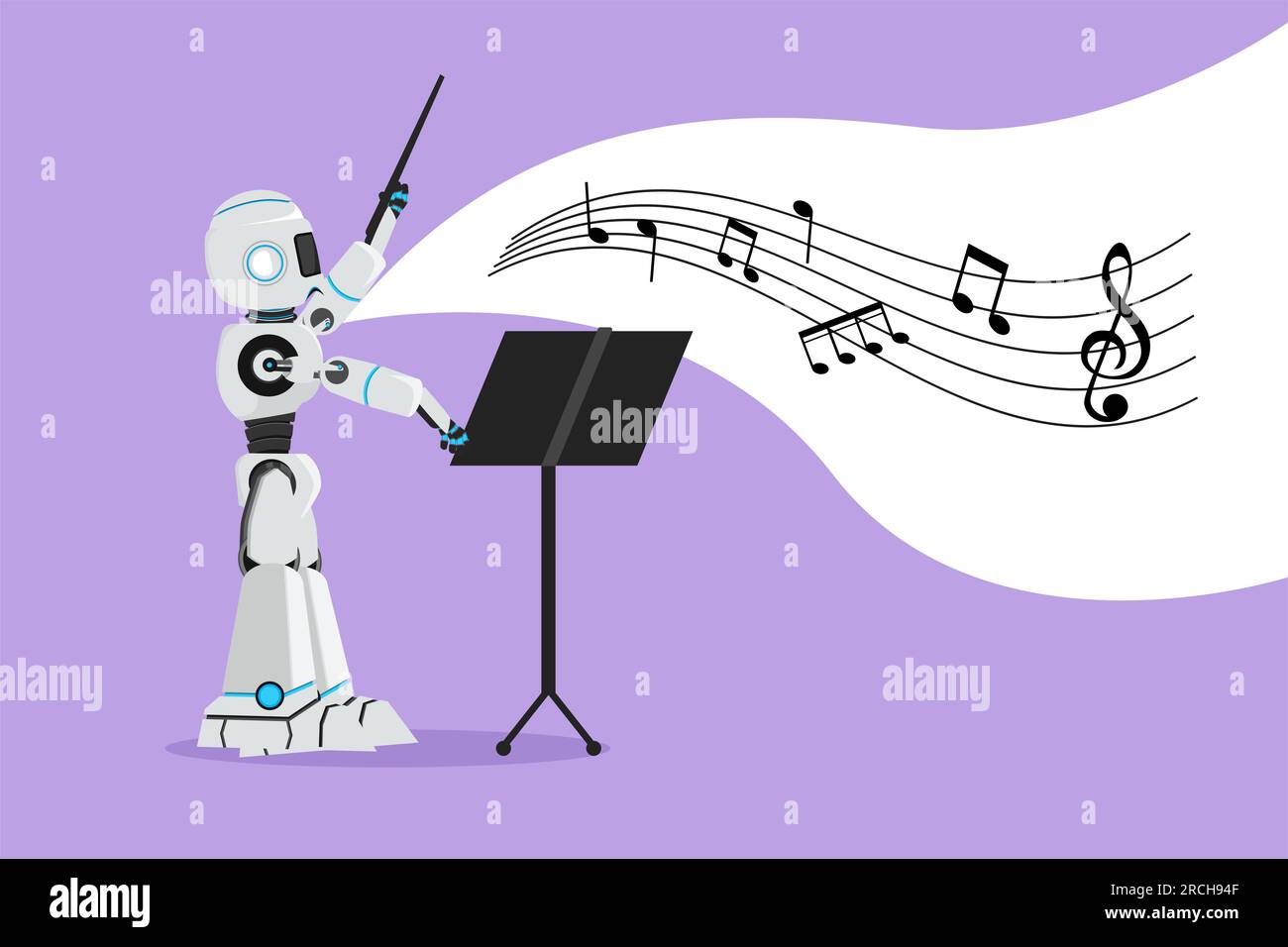 Graphic flat design drawing robot music conductor directing symphony ...