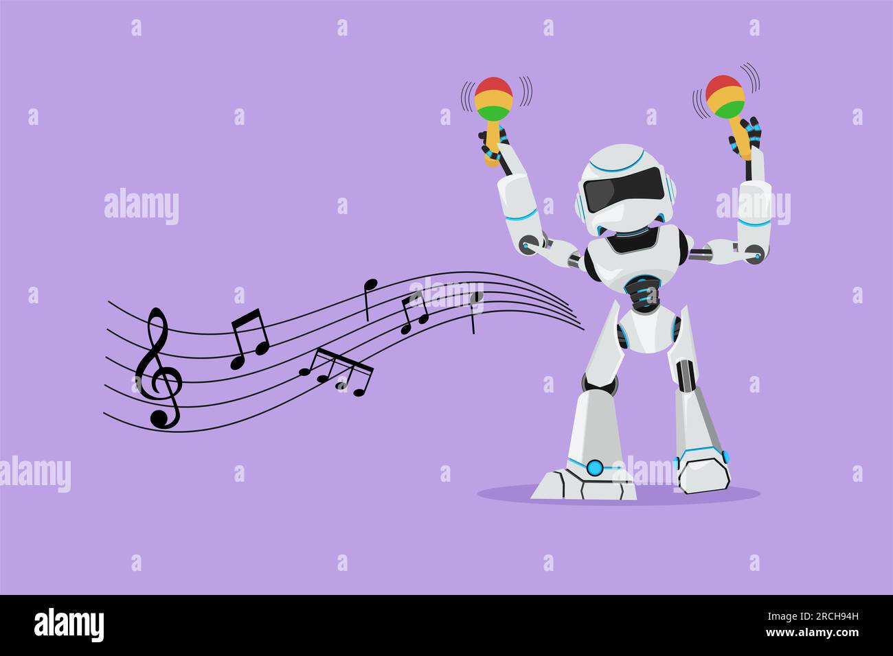 Flat cartoon style drawing robot performer with maracas musical ...