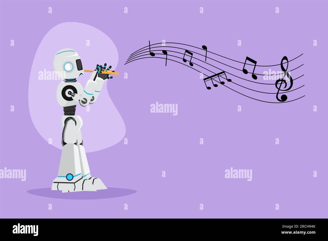 Graphic flat design drawing robot flutist performing classical music on ...