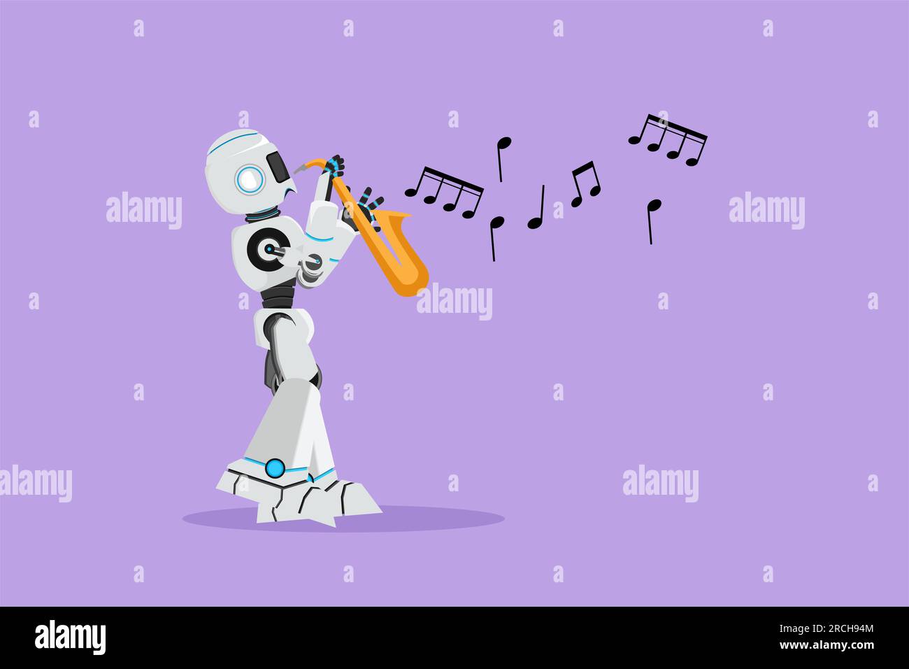 Character flat drawing robot musician, saxophonist perform in festival ...