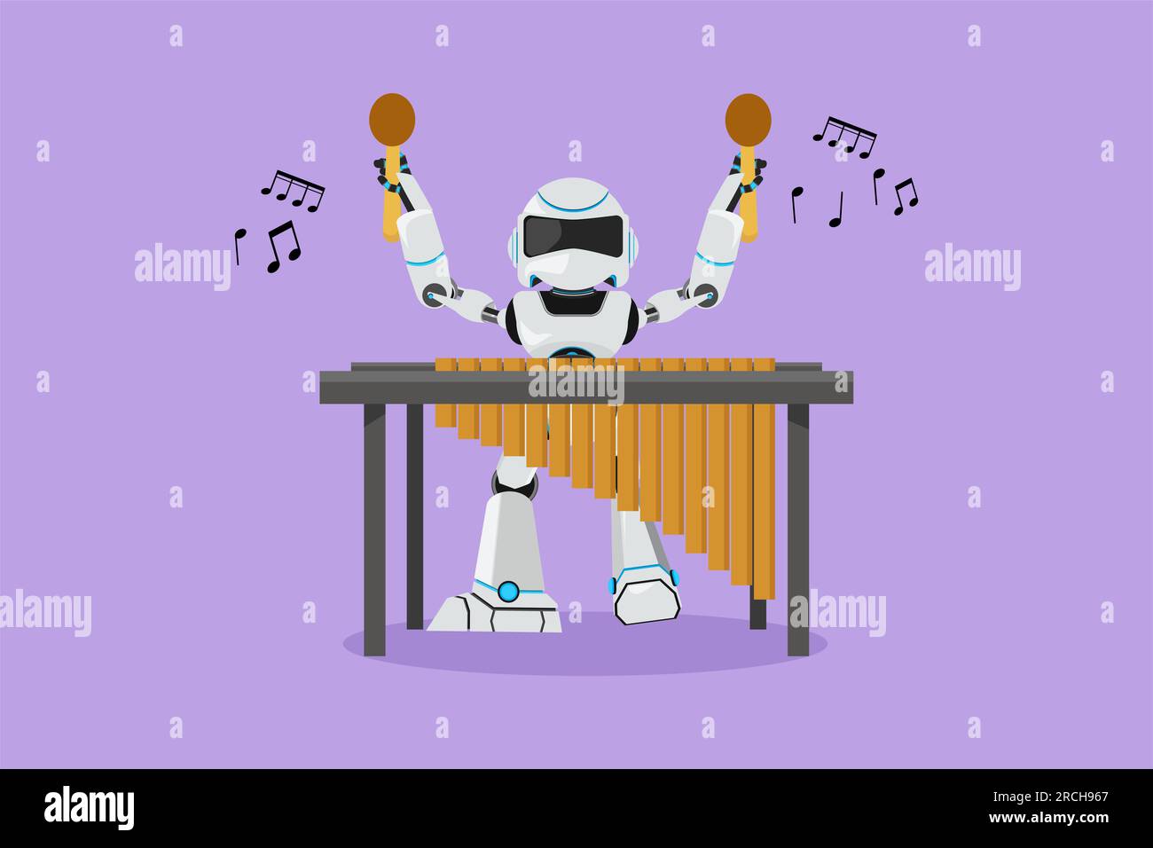 Character flat drawing active robot percussion player play marimba at ...