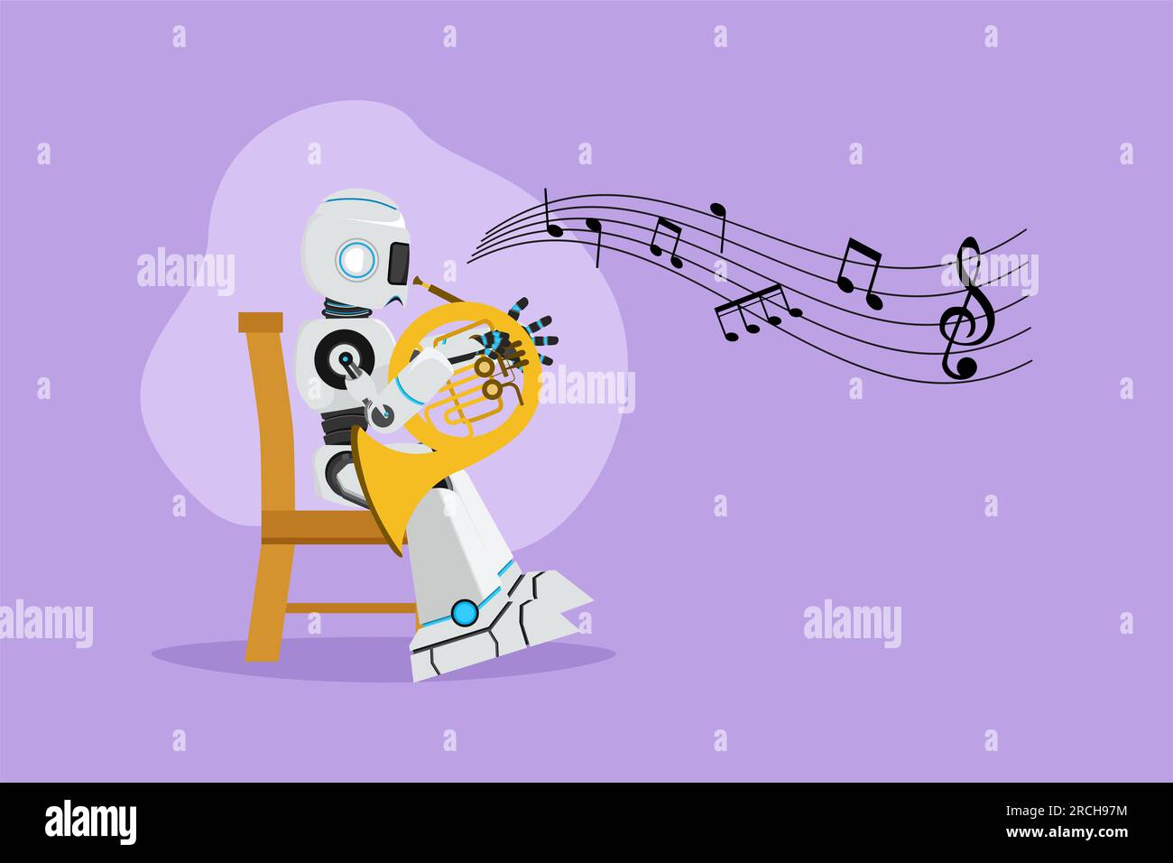 Graphic flat design drawing modern robot musician perform in classic ...