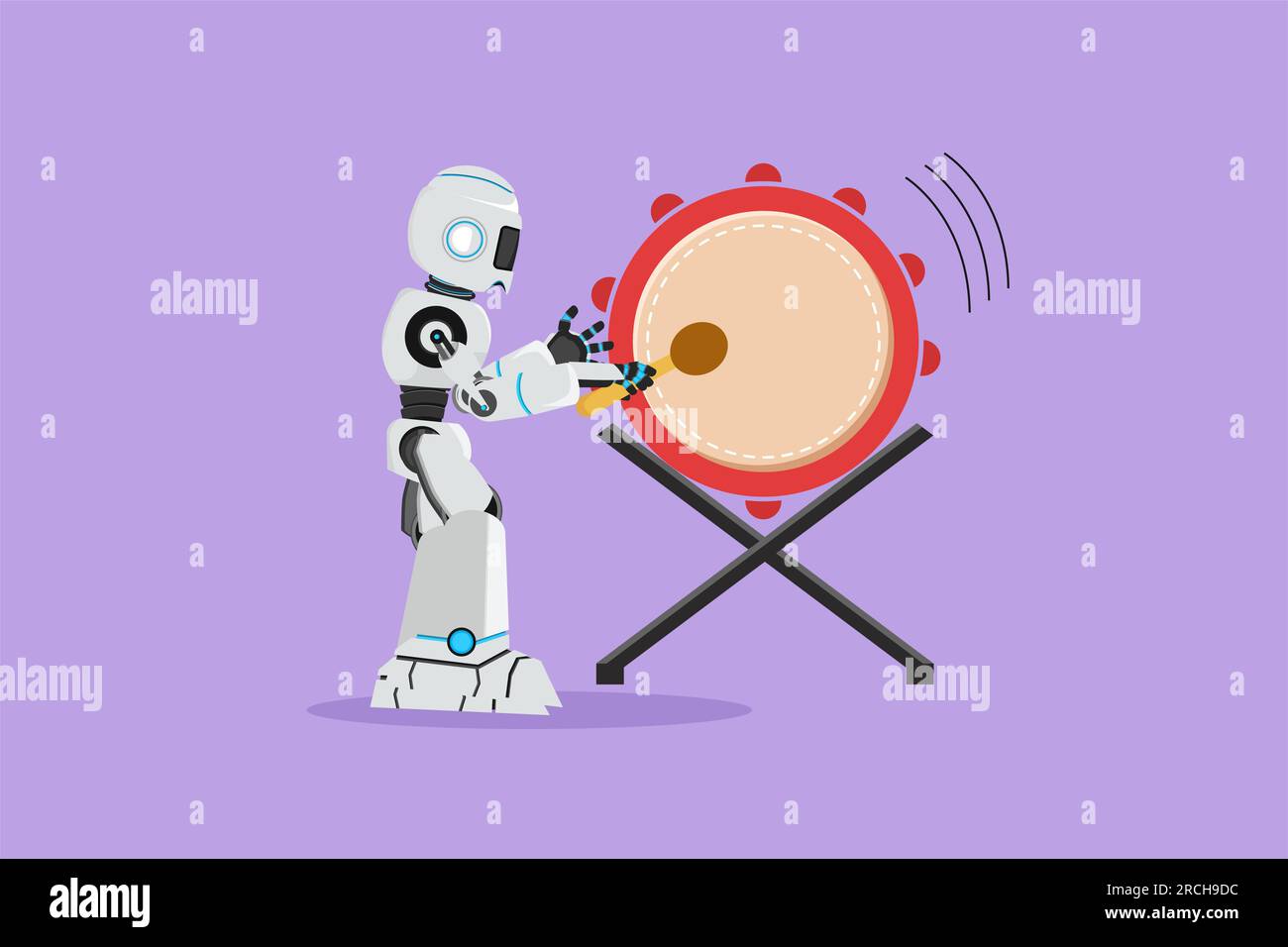 Character flat drawing attractive robot musician hitting traditional ...