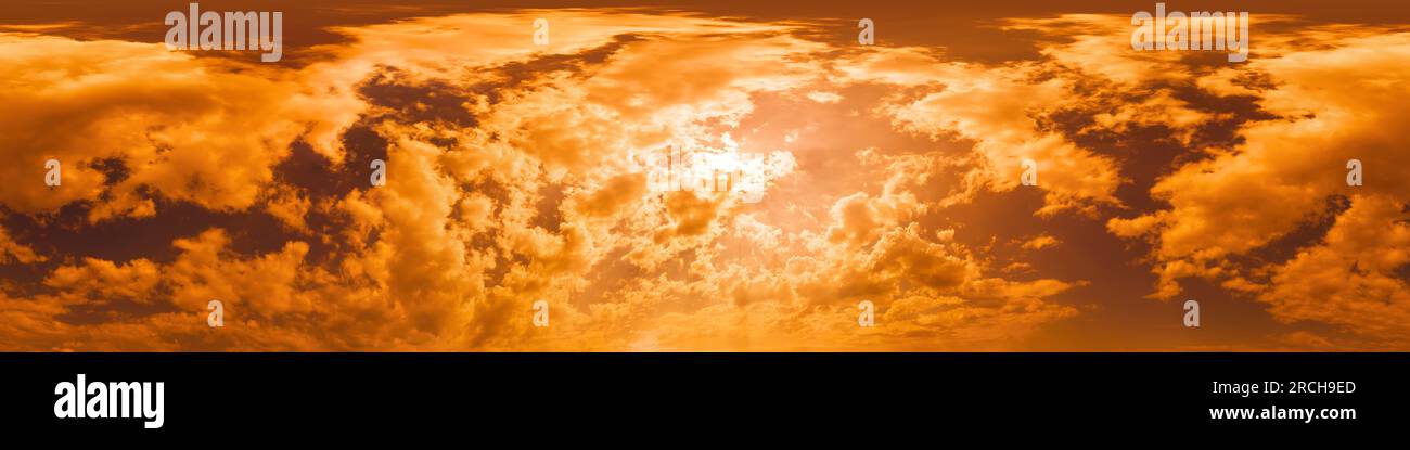 Glowing golden red sunset sky panorama. HDR 360 seamless spherical ...