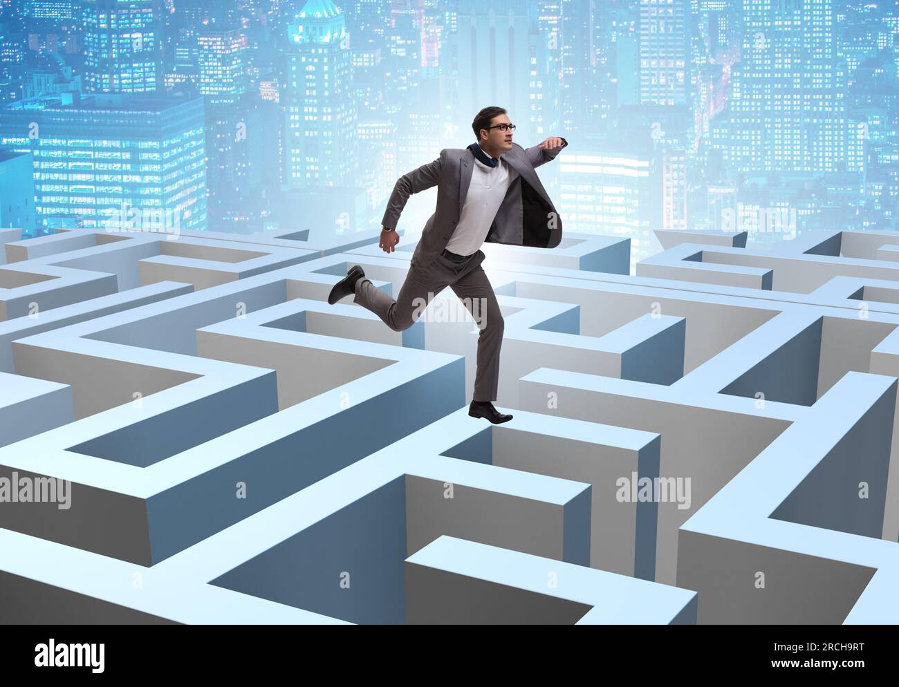 The businessman trying to escape from maze Stock Photo - Alamy