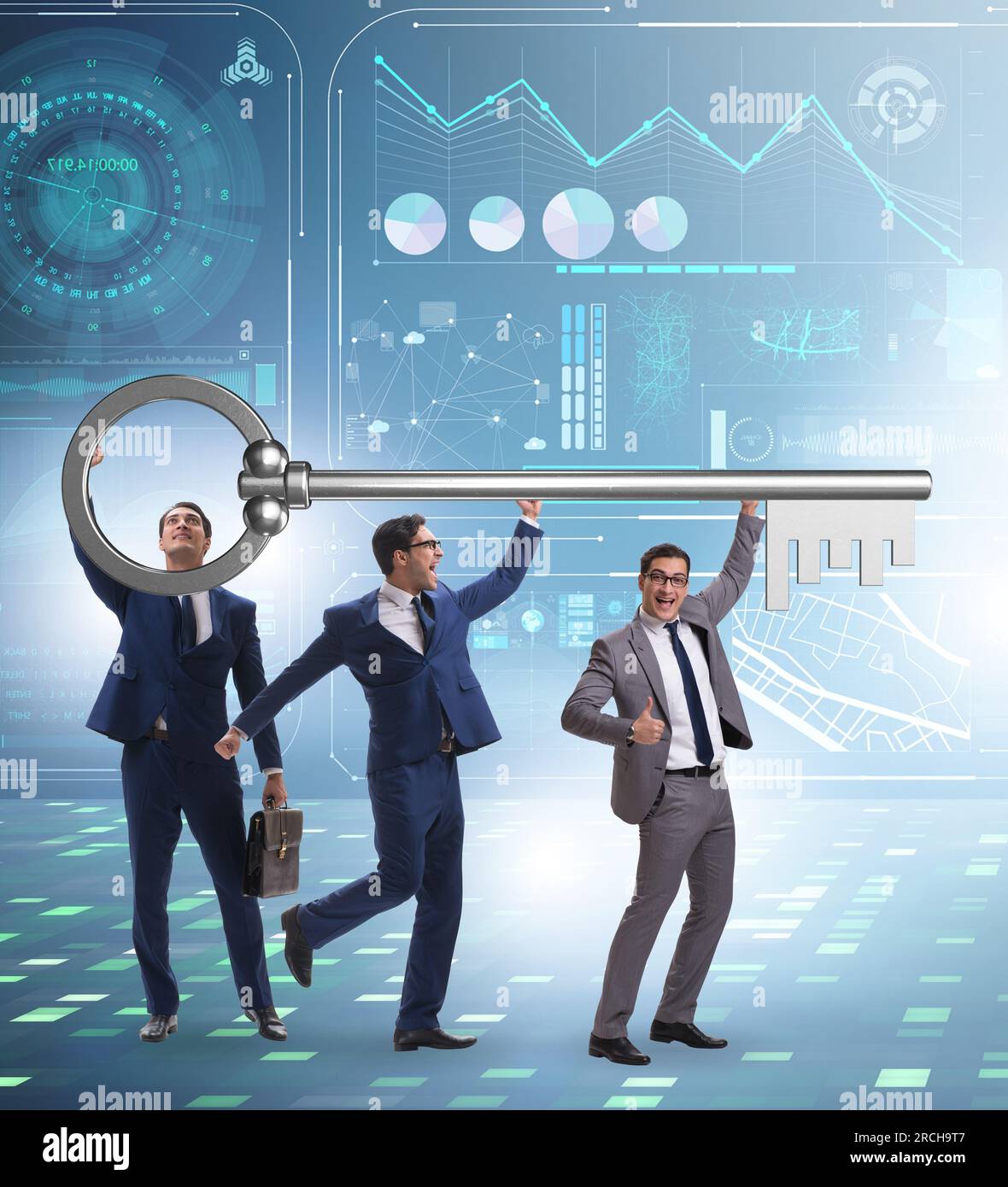 The businessmen unlocking new opportunity with key Stock Photo - Alamy