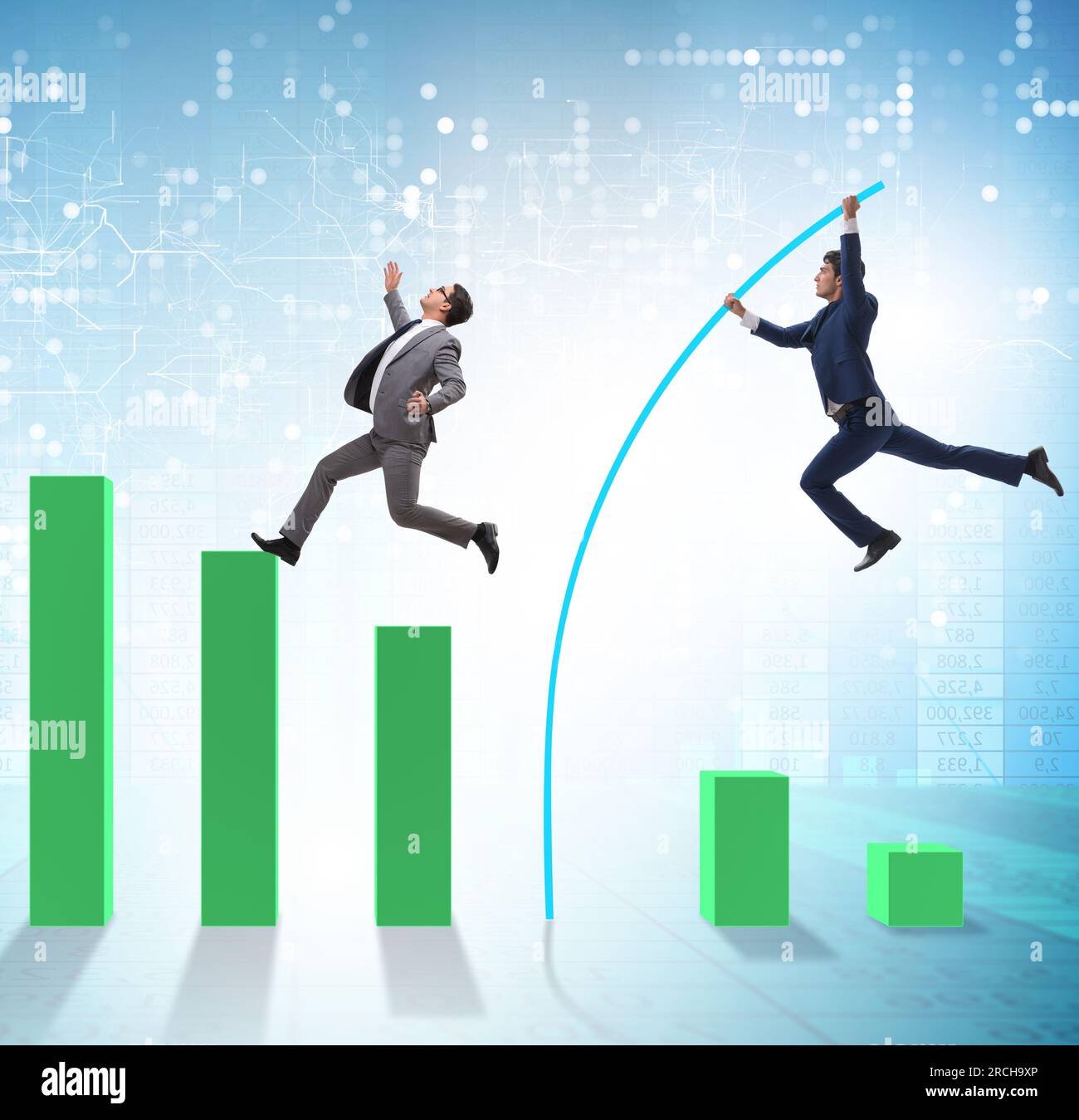 The businessman vault jumping over bar charts Stock Photo - Alamy