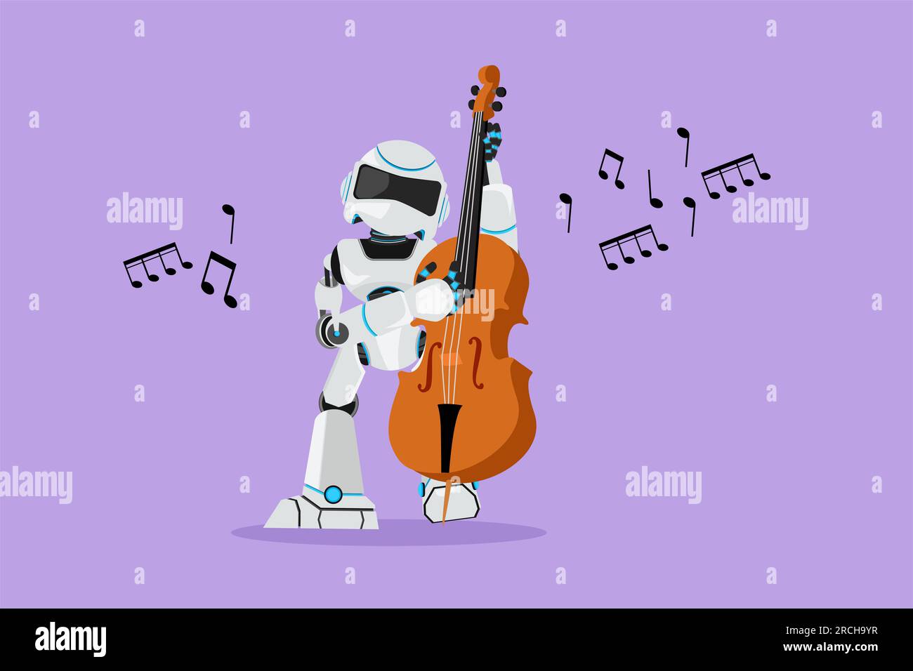 Graphic flat design drawing robot musician playing double bass or ...