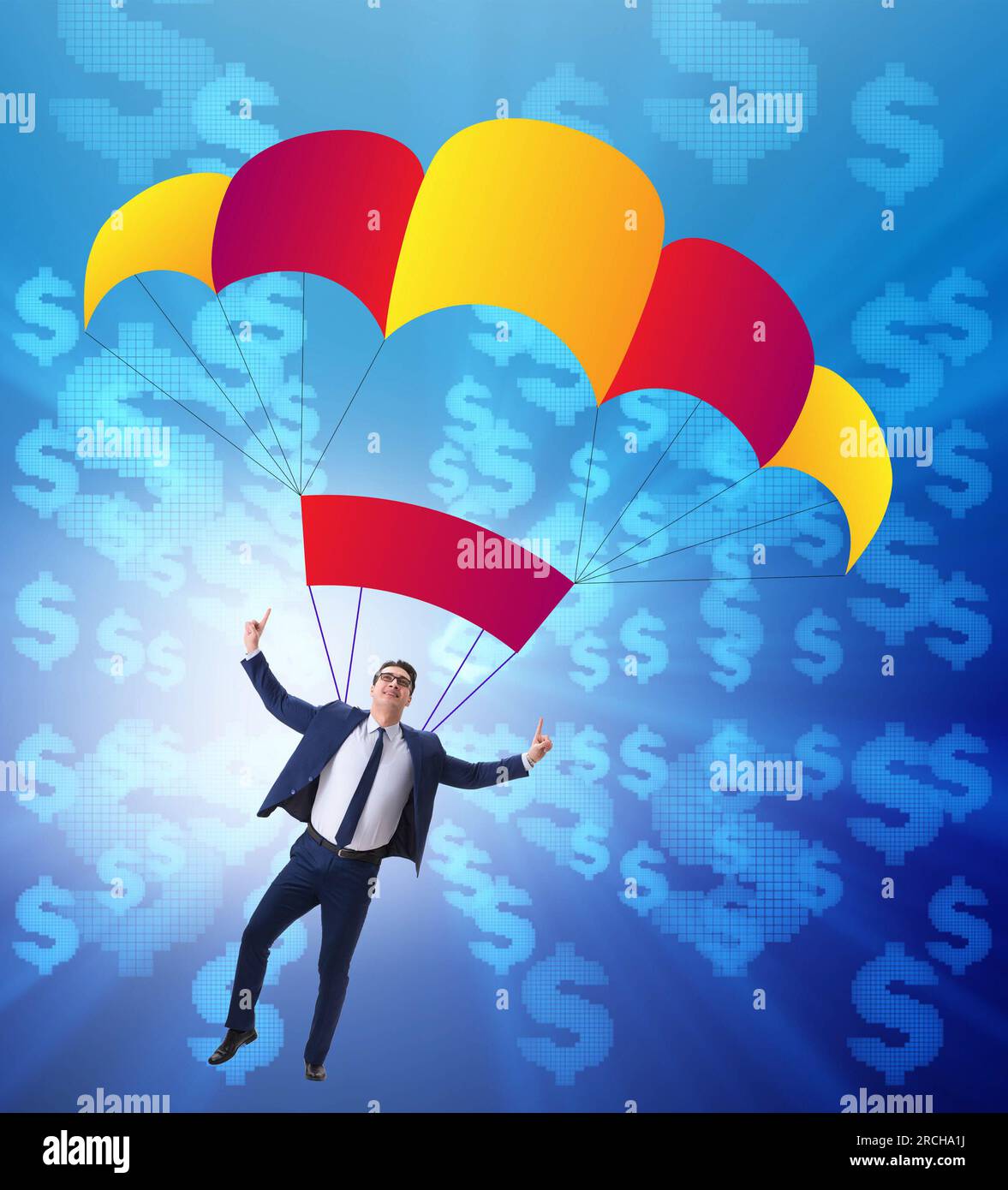 The businessman in golden parachute concept Stock Photo - Alamy