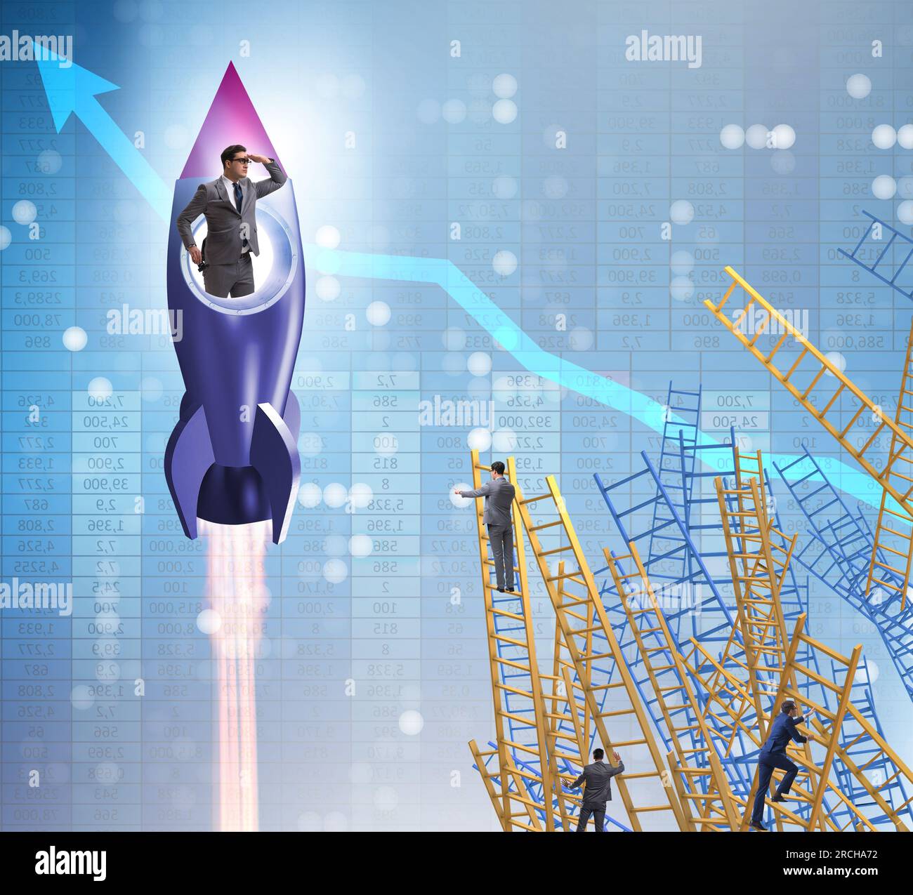 The competition concept with businessman on rocket Stock Photo - Alamy