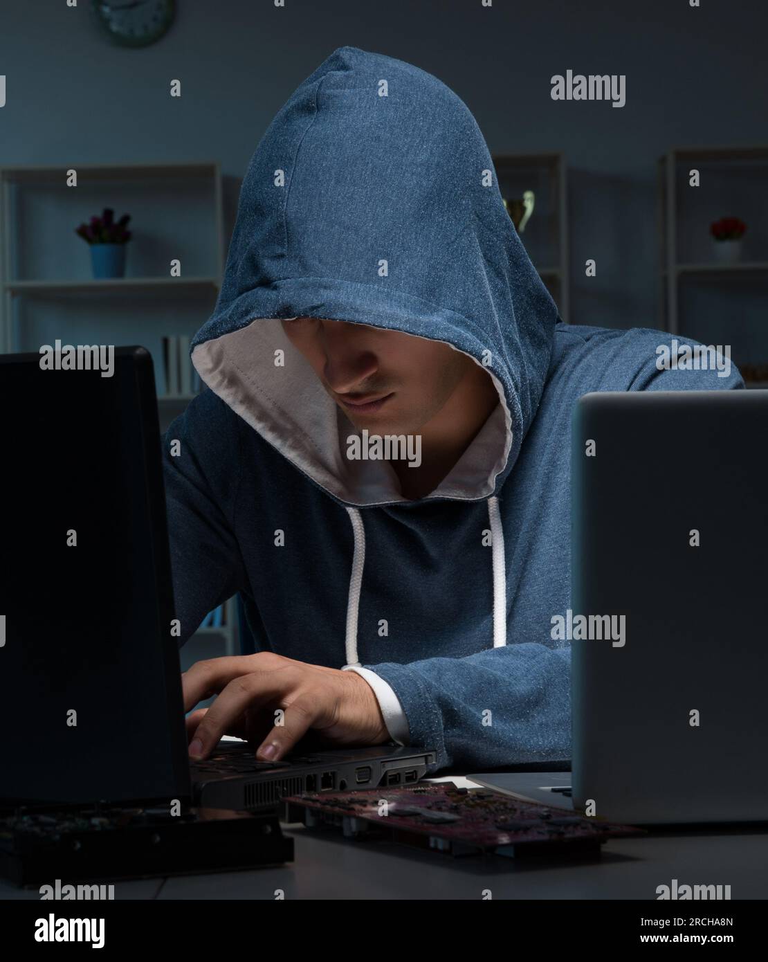 The hacker hacking computer at night Stock Photo - Alamy