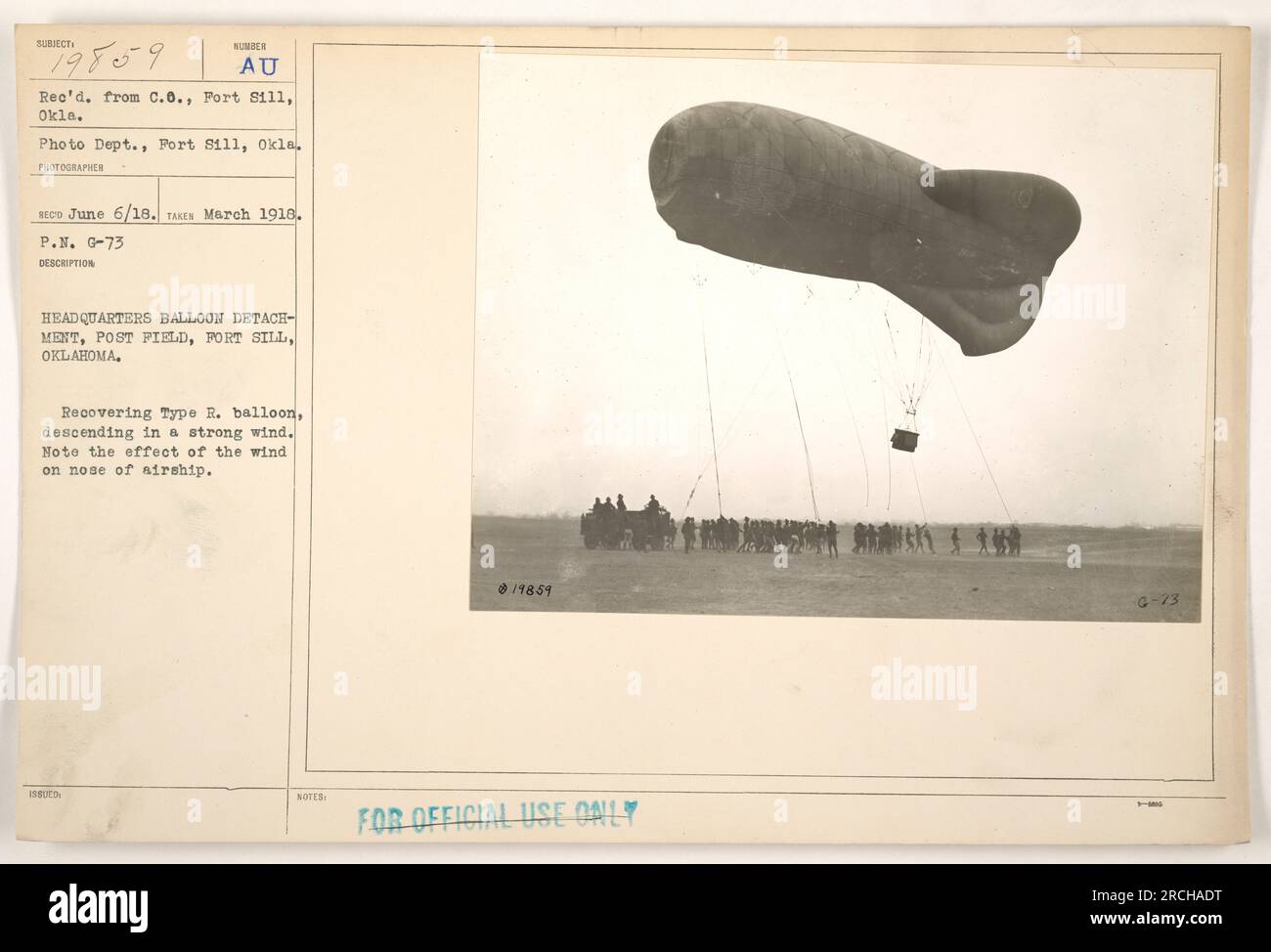 "HQ Balloon Detachment at Post Field, Fort Sill, Oklahoma, recovering ...