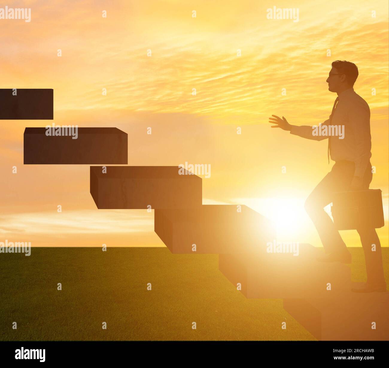 The businessman in career promotion concept with stairs Stock Photo - Alamy