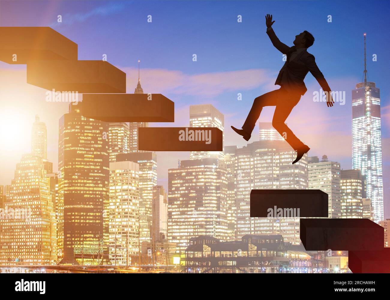 The businessman in career promotion concept with stairs Stock Photo - Alamy