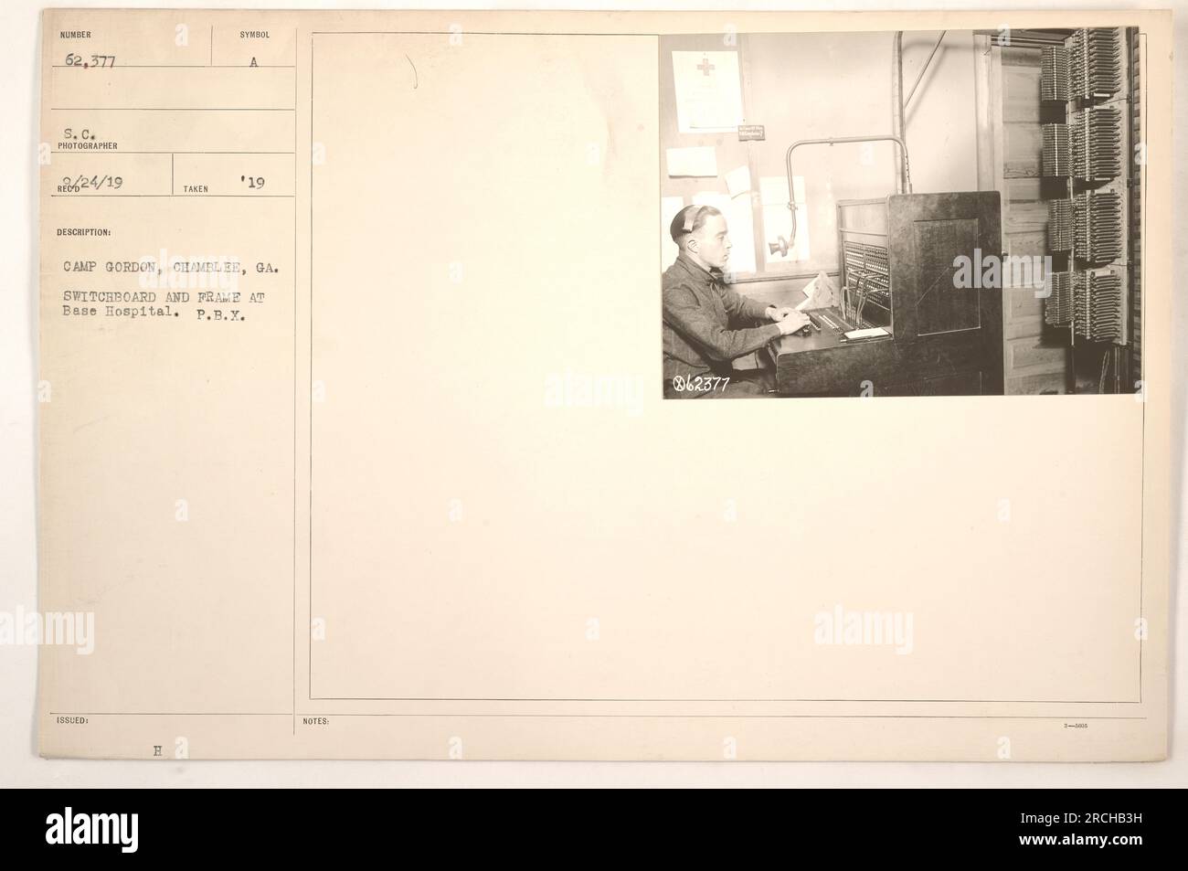Photograph showing the switchboard and frame at the Base Hospital in ...