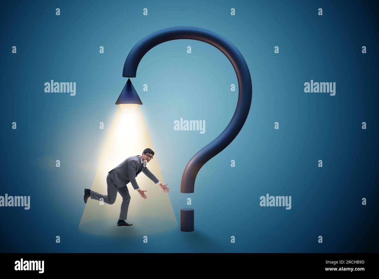 Concept with question mark and the businessman Stock Photo - Alamy