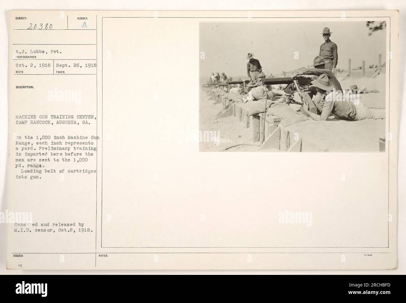 On August 2, 1918, Pvt. A.J. Lubbe was photographed at the Machine Gun ...