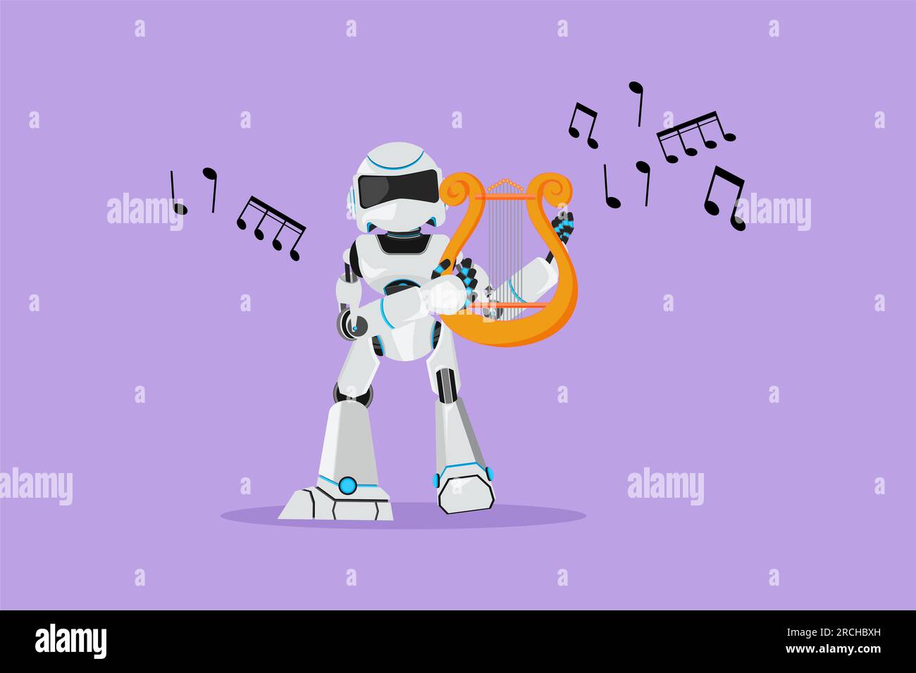 Graphic flat design drawing robot musician playing musical lyre on ...