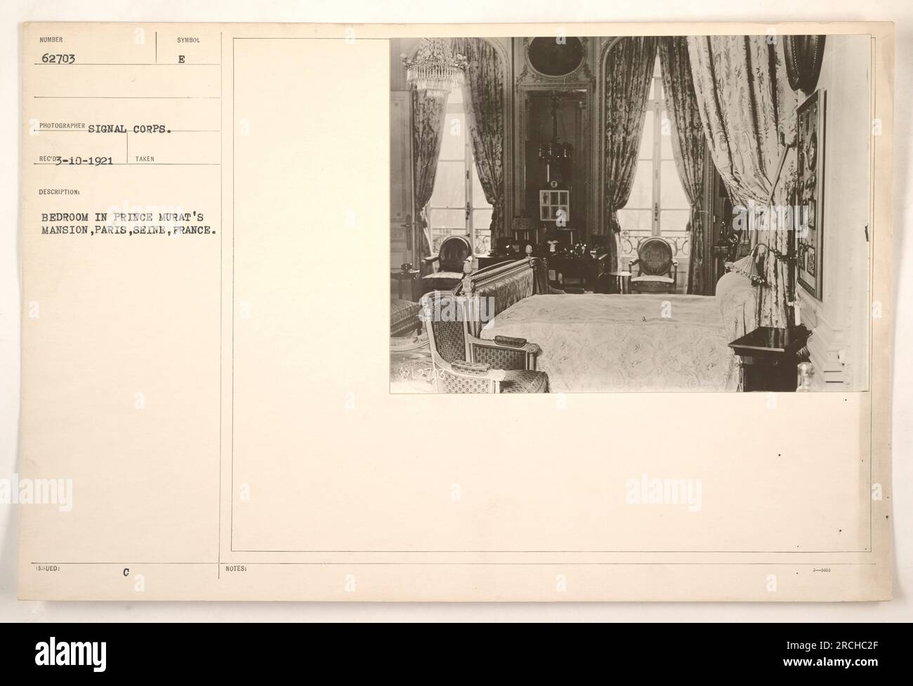 A photograph depicting a bedroom in Prince Murat's Mansion in Paris ...