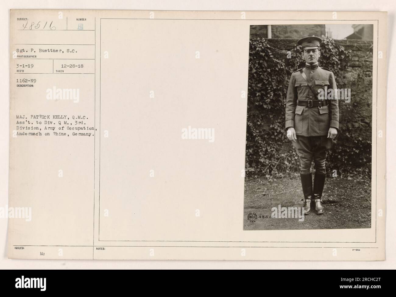 Maj. Patrick Kelly, Q.M.C., Ass't to Div. Q.M., 3rd Division, Army of ...