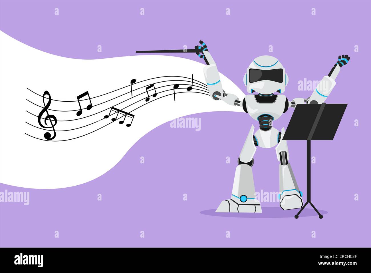 Character flat drawing expressive robot conductor directing music ...