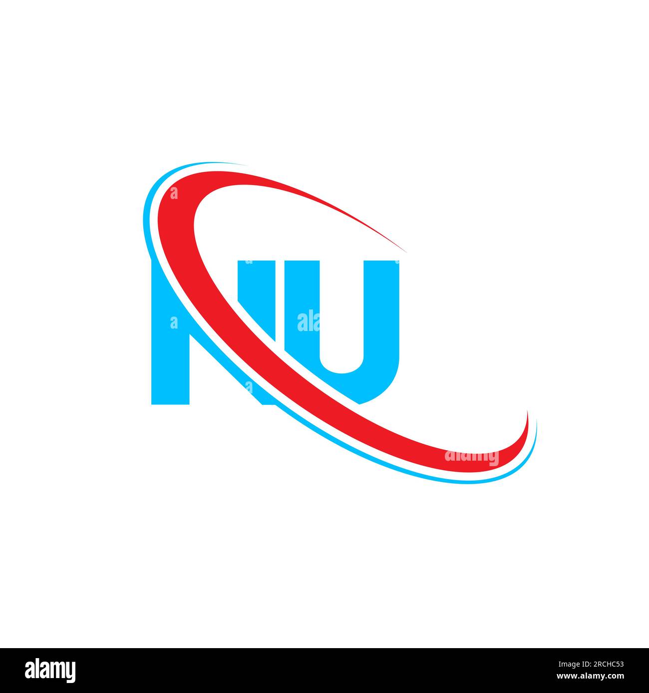 NU N U letter logo design. Initial letter NU linked circle upercase monogram logo red and blue ...