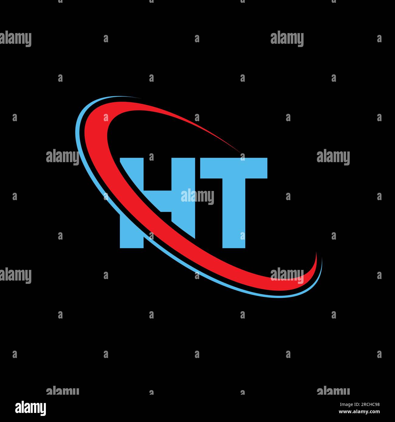 HT H T letter logo design. Initial letter HT linked circle upercase monogram logo red and blue ...