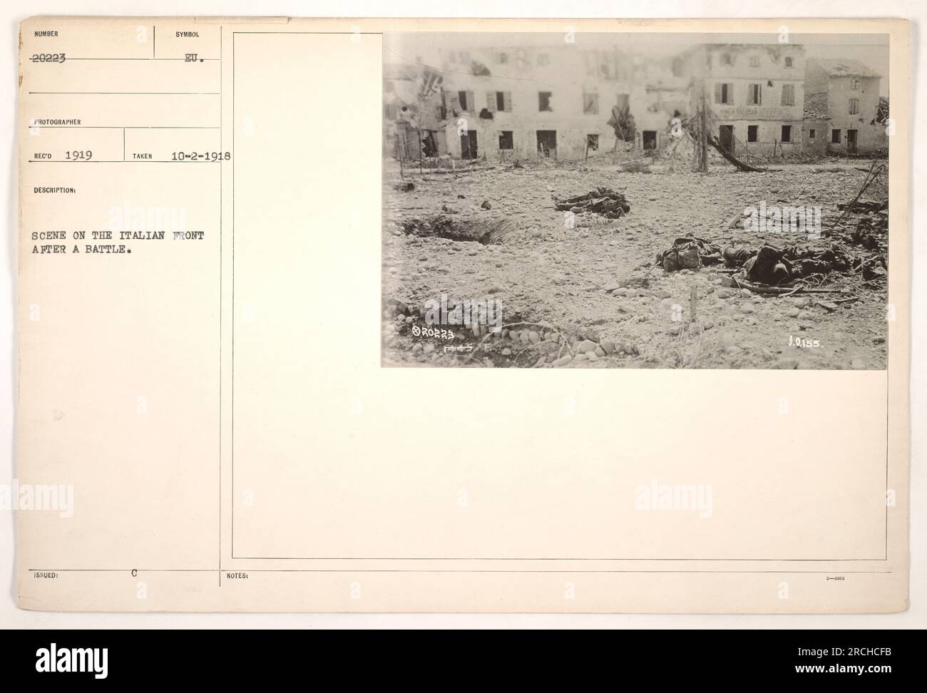 Soldiers examine the aftermath of a battle on the Italian Front during ...