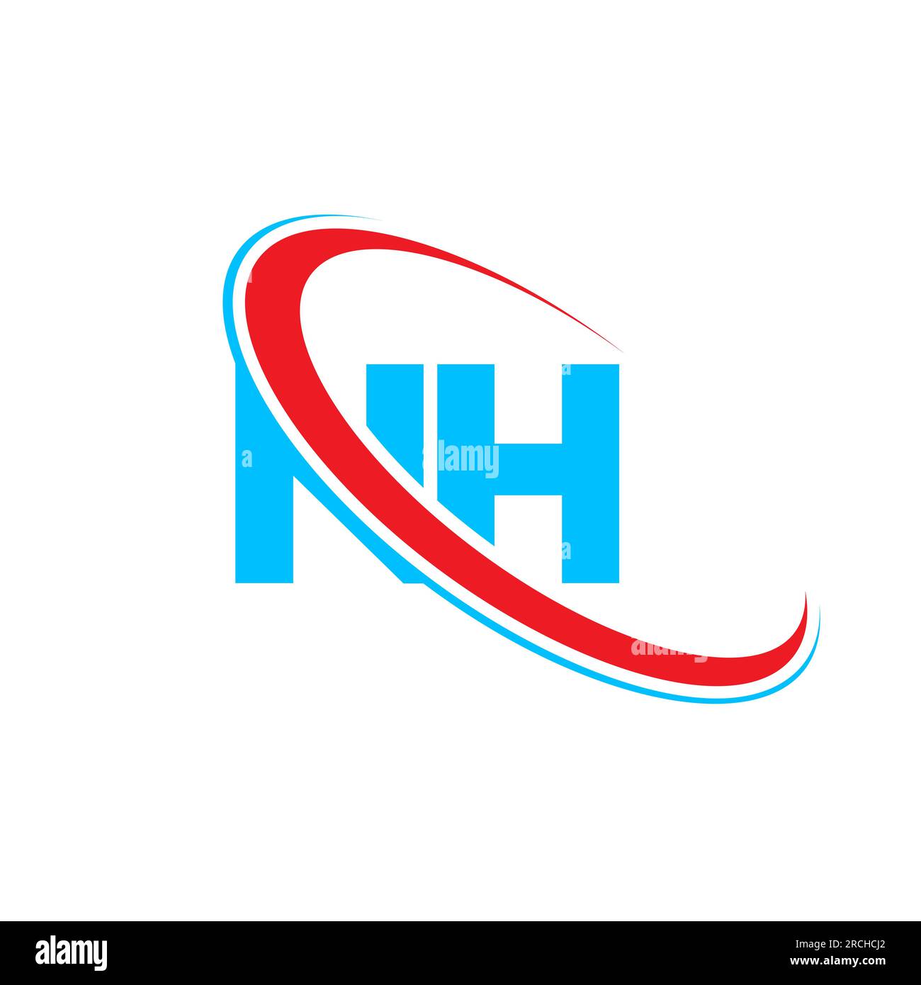 NH N H letter logo design. Initial letter NH linked circle upercase monogram logo red and blue ...