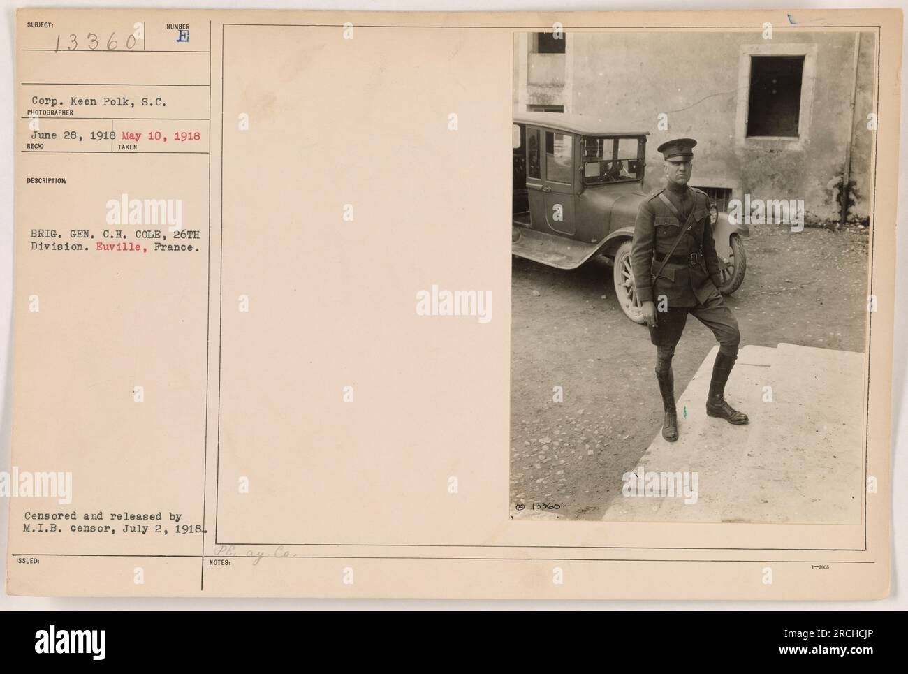 Brig. Gen C.H. Cole of the 26th Division of the US Army in Euville ...