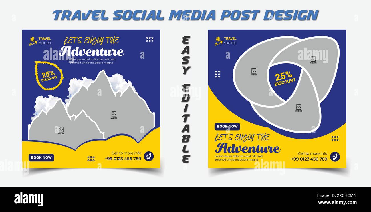 Travel or tourism social media post web banner template or tour holiday ...