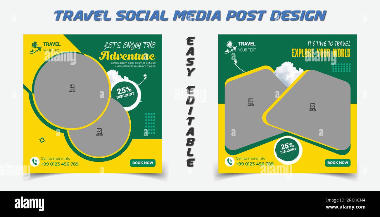 Travel or tourism social media post web banner template or tour holiday ...